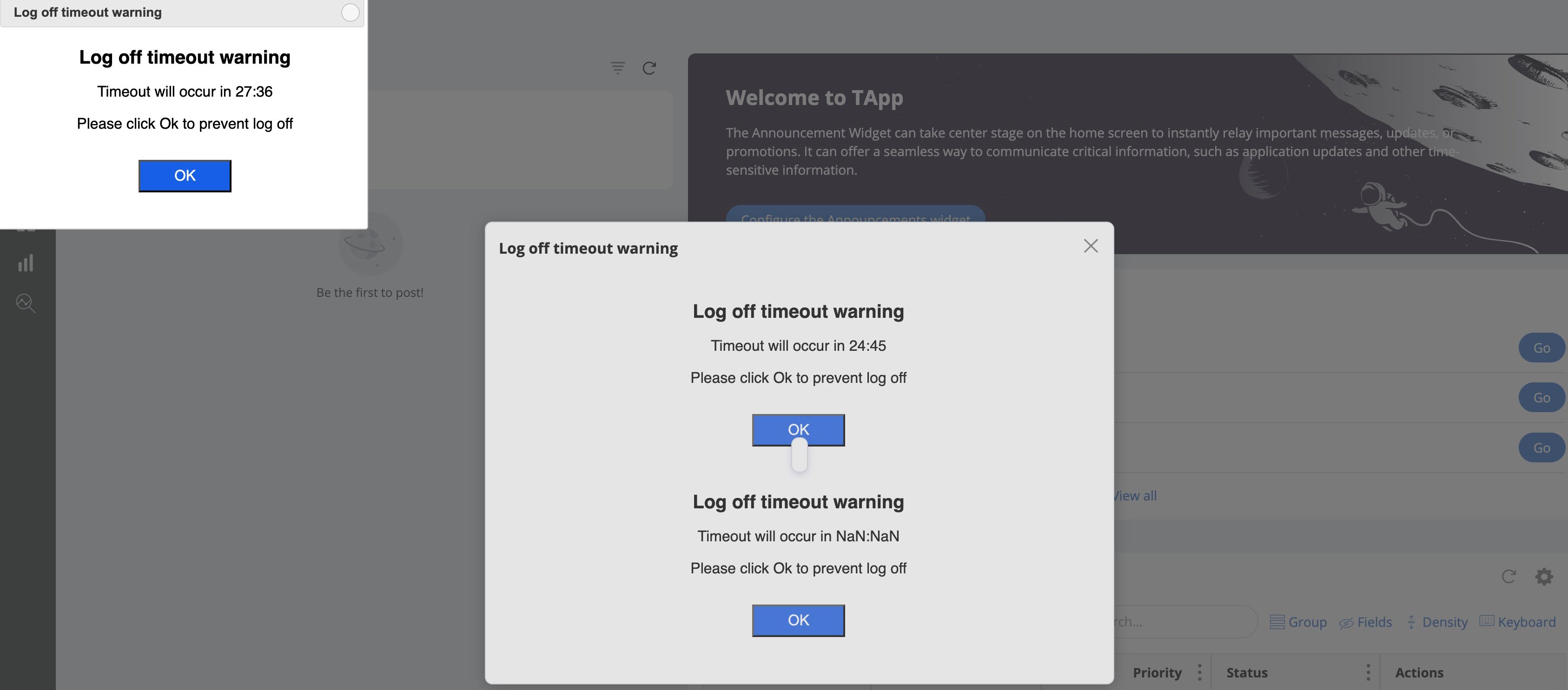 Multiple Log off pop-up windows in the portal | Support Center